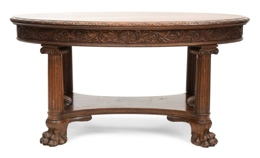 American Carved Oak Oval Library Table