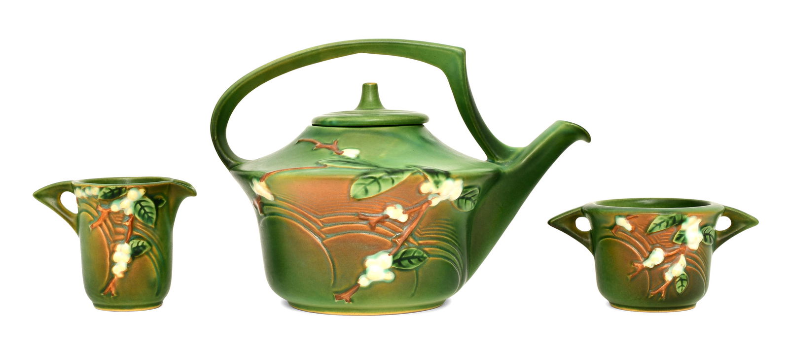 Roseville Pottery Three Piece "snowberry" Tea Set