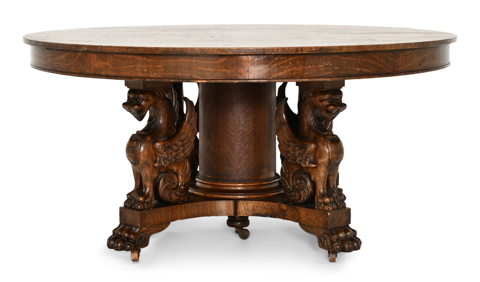 Hastings Table Co. Carved Oak Dining Table With Winged Griffins Auction
