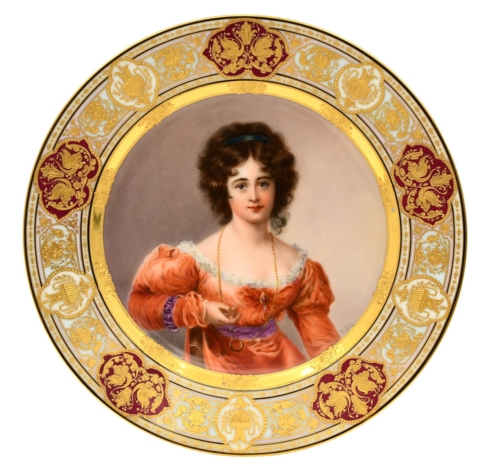 Royal Vienna Style Porcelain Plate, "miss Croker" Auction
