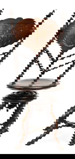 Merklen Brothers Mother Of Pearl & Satinwood Inlaid Mahogany Swivel Stool