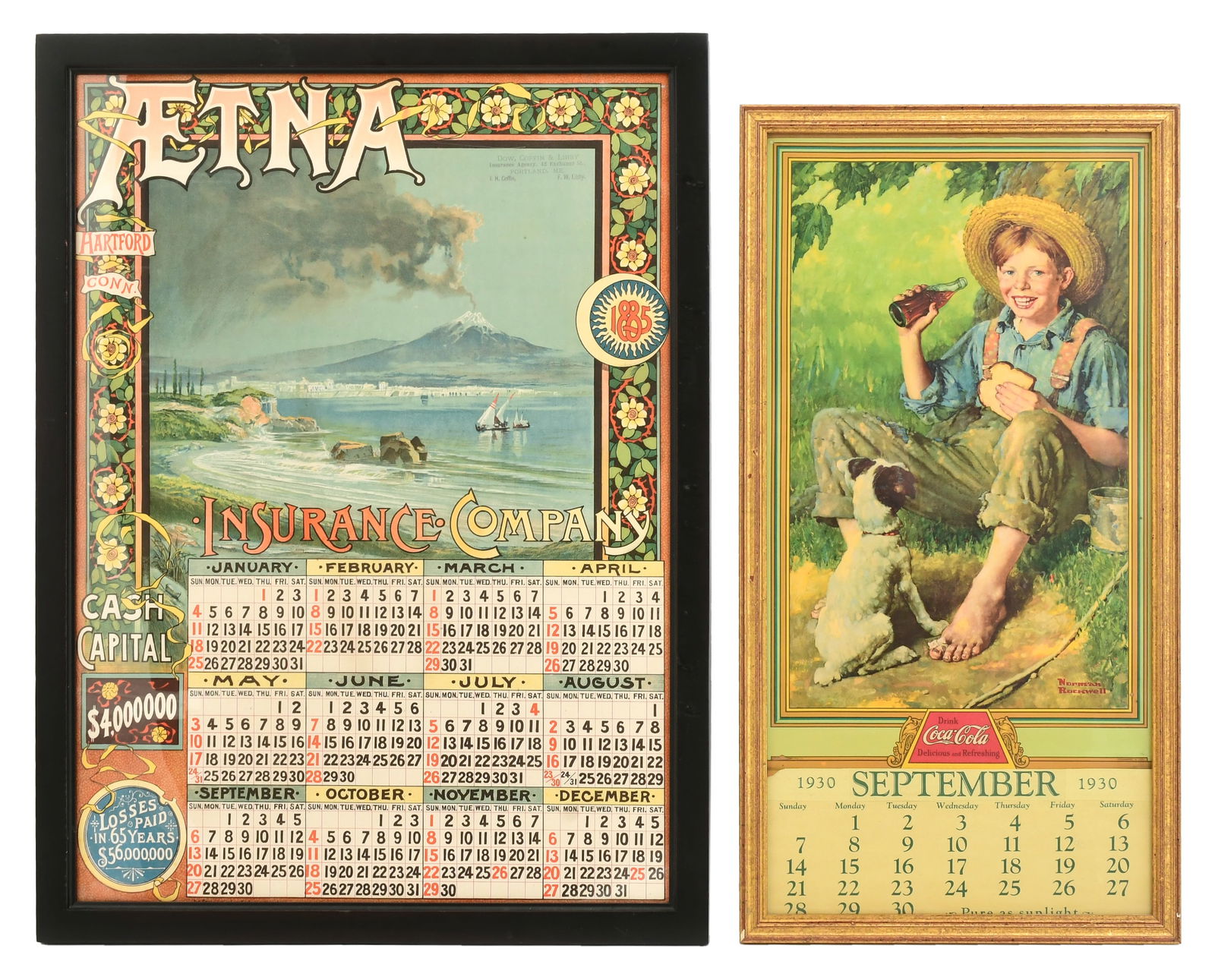 Coca-cola 1930 Advertising Calendar And An Aetna Insurance Company 1885 ...
