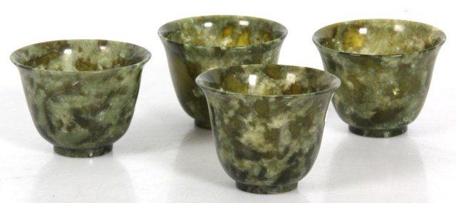 4 Carved Jade Tea Cups
