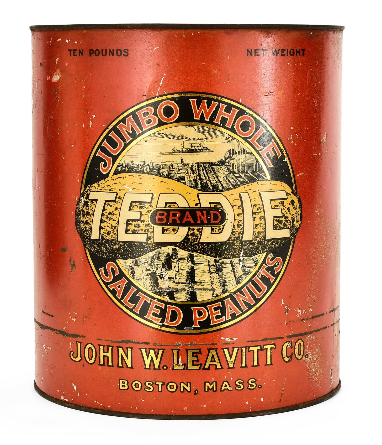 John W. Leavitt Co. "teddie" Jumbo Whole Salted Peanuts Tin Auction