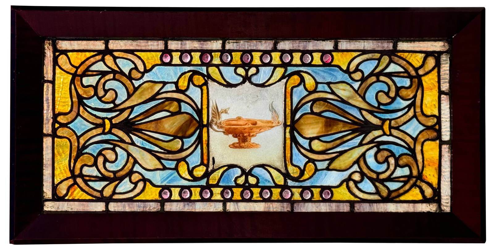 American Leaded Glass Window With Aladdin Lamp Auction