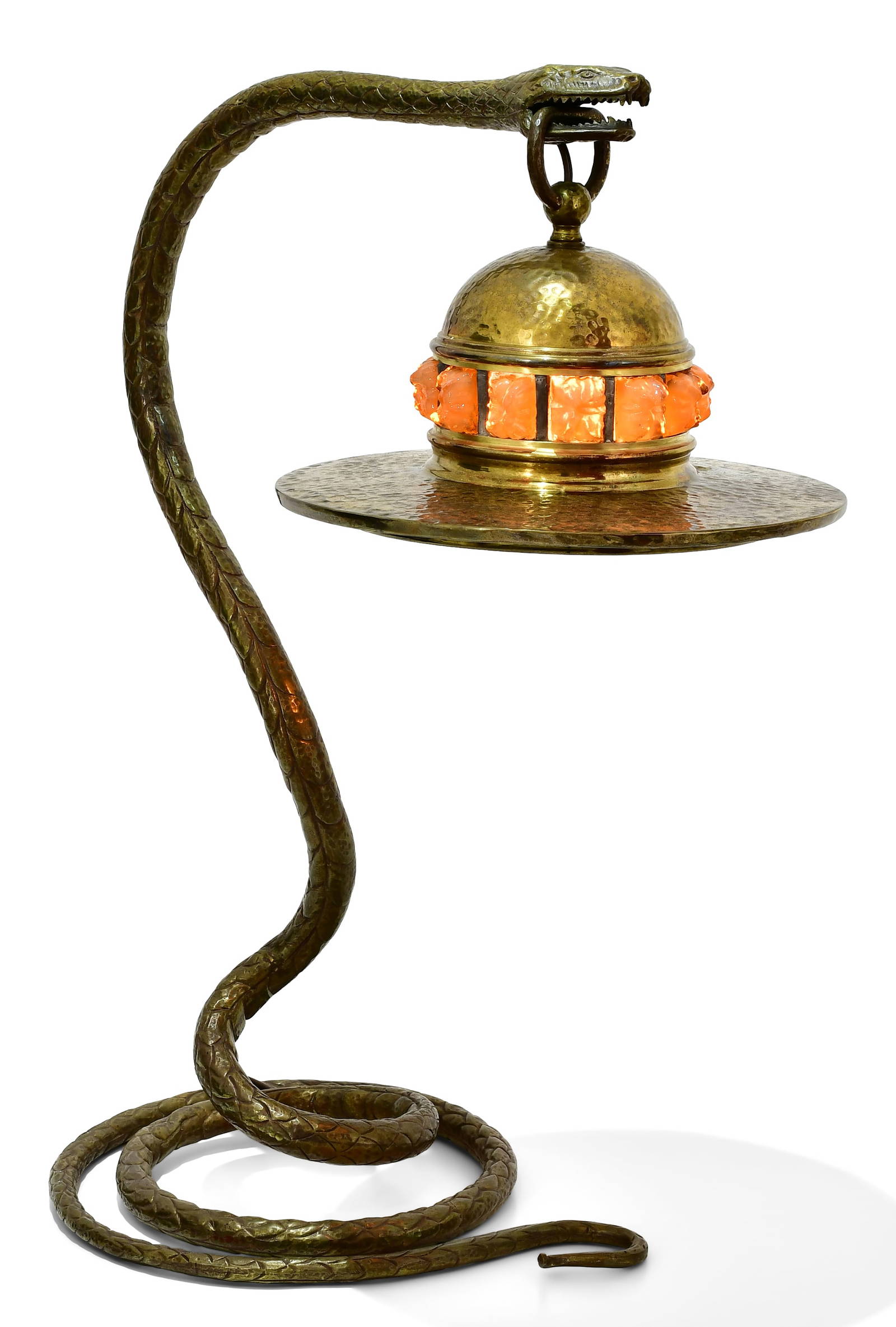 Austrian Gilt Brass & Chunk Glass Snake-form Lamp Auction
