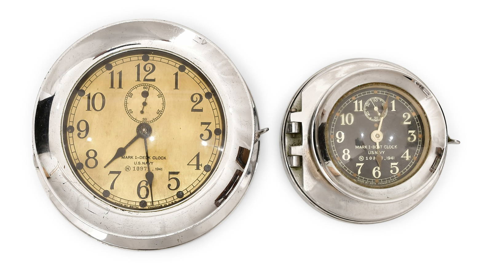 Two Us Navy Boat & Deck Clocks Auction