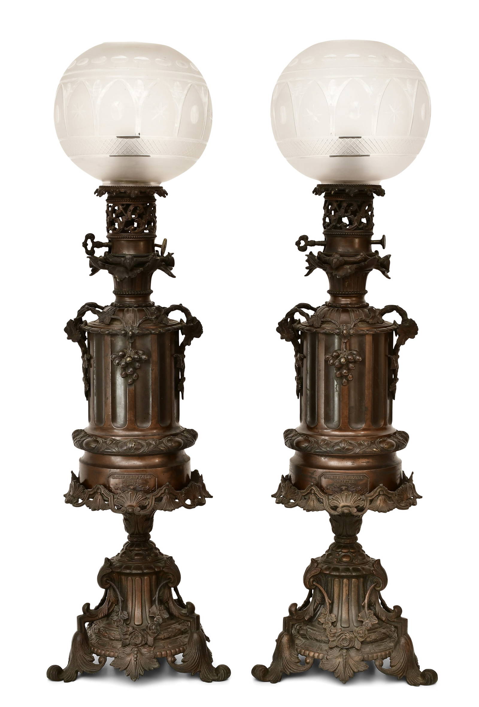 A Pair Of French Patinated Bronze & Brass Moderator Oil Lamps - Jun 21 ...