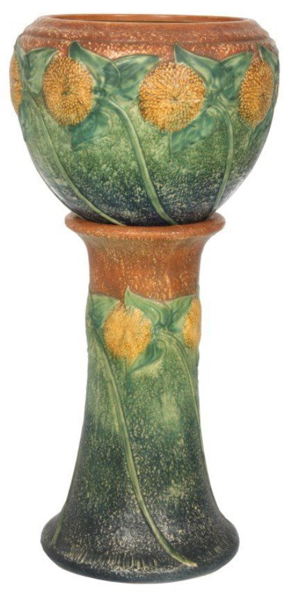 Roseville Sunflower Jardiniere & Pedestal