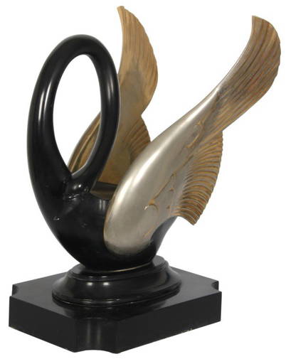 Deco Bronze Figure Of A Swan Signed San Sen