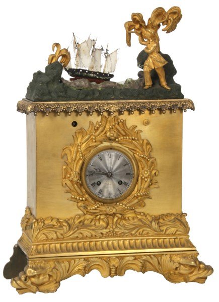 Figural Bronze Rocking Ship Animated Mantle Clock