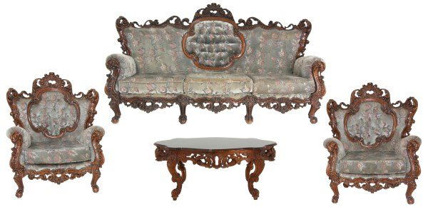 4 Pc. Walnut Rococo Style Parlor Set