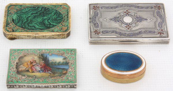 4 Enamel Decorated Hinged Boxes