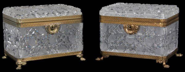 Pr. Brass Mounted Cut Glass Boxes