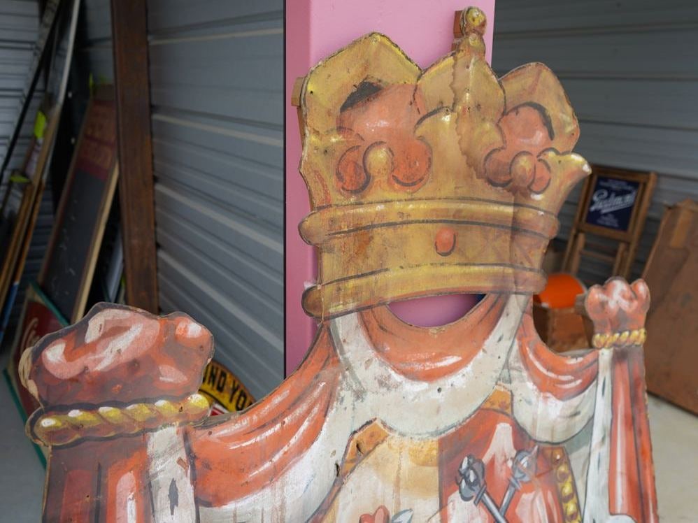 Vintage Elenians Crowned Shield Theater Carnival Masonite Sign Auction