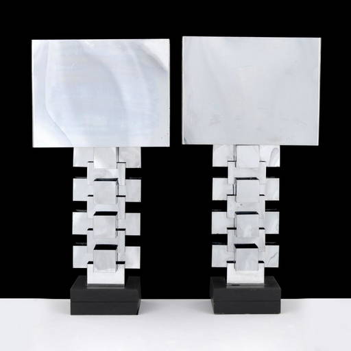 Pair Of Monumental Curtis Jere Table Lamps