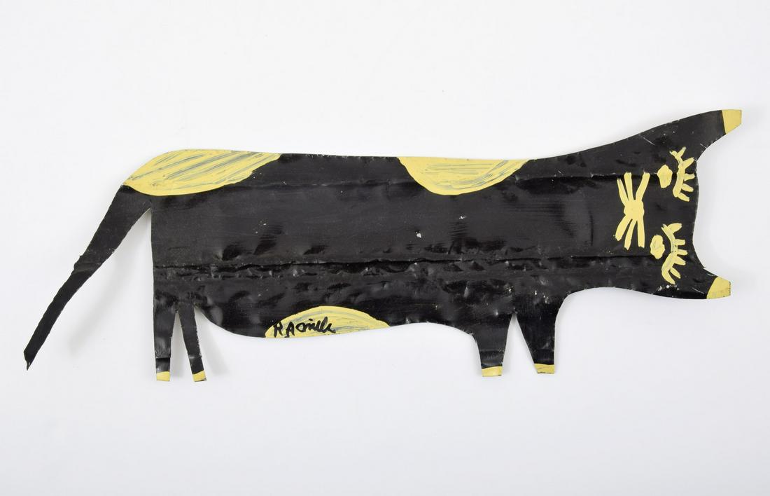 R. A. Miller Folk Art Spotted Cat Painting