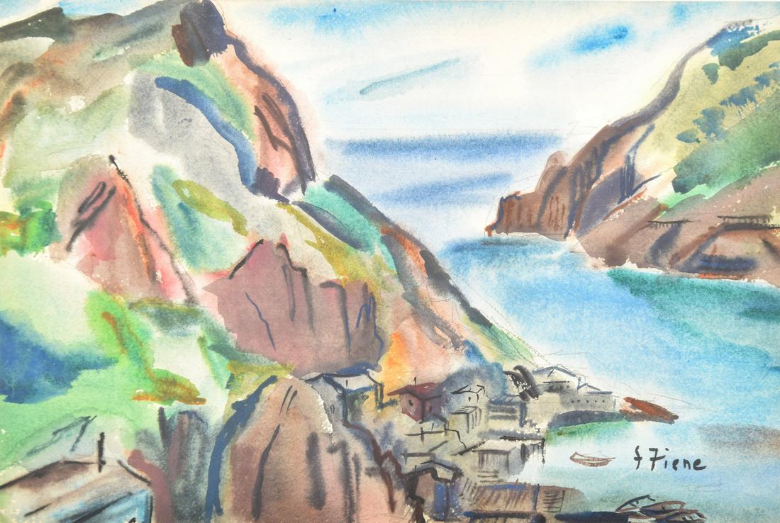 Ernest Fiene Watercolor Painting, Landscape