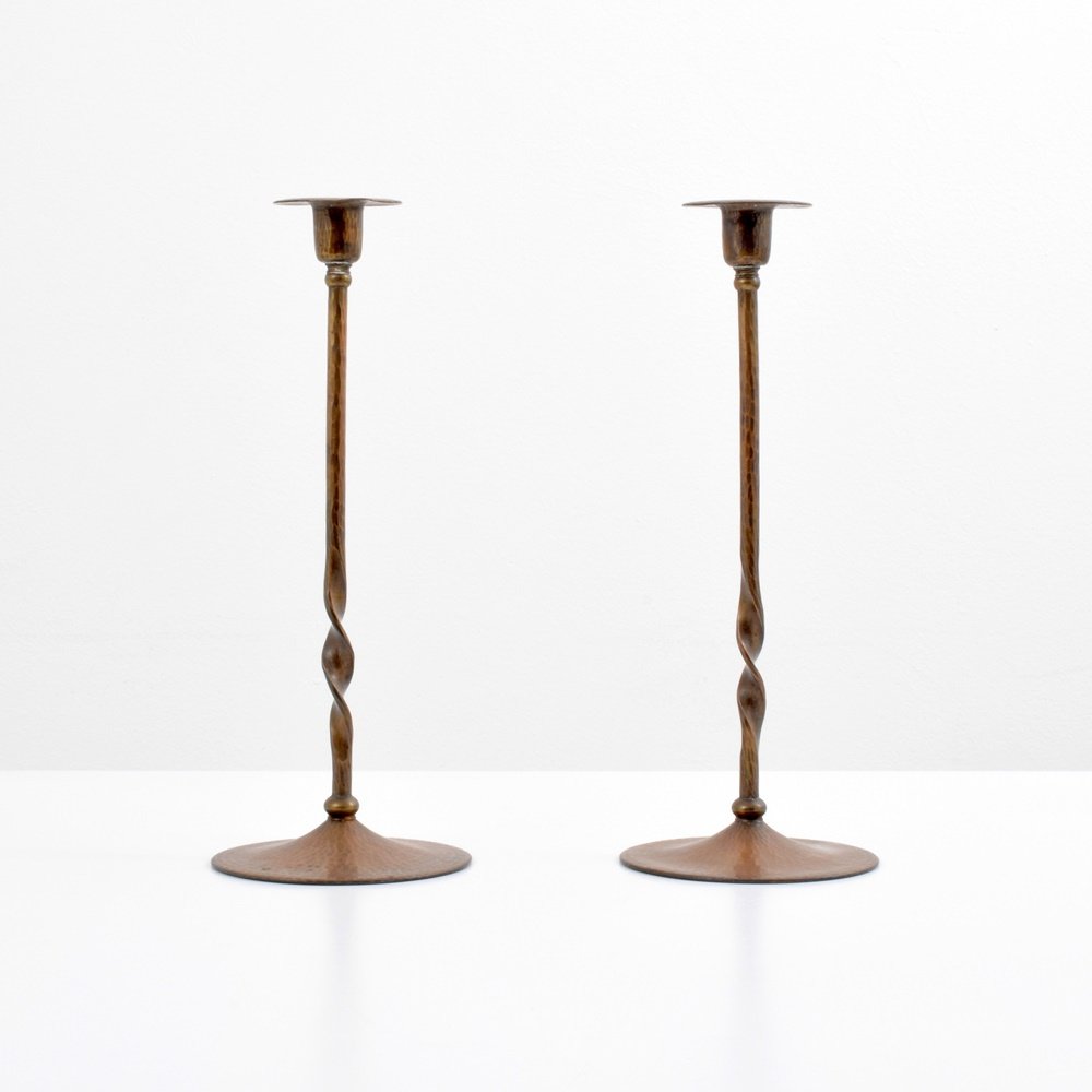 Pair of Early Roycroft Candlesticks