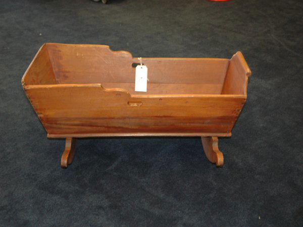 Antique Hand Carved Wood Cradle 1800s