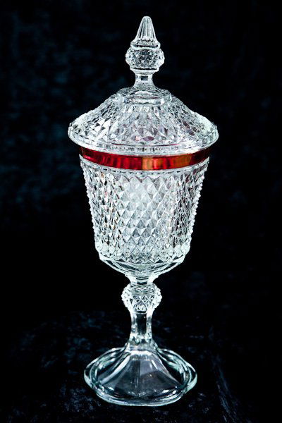 355: Cut Crystal Candy Dish with Red Trim