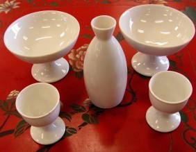 38: Milky White Porcelain Sake Tea Set Made In Japa