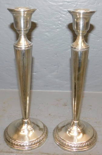 Pr. Weighted Sterl. Gadroon Border Candlesticks