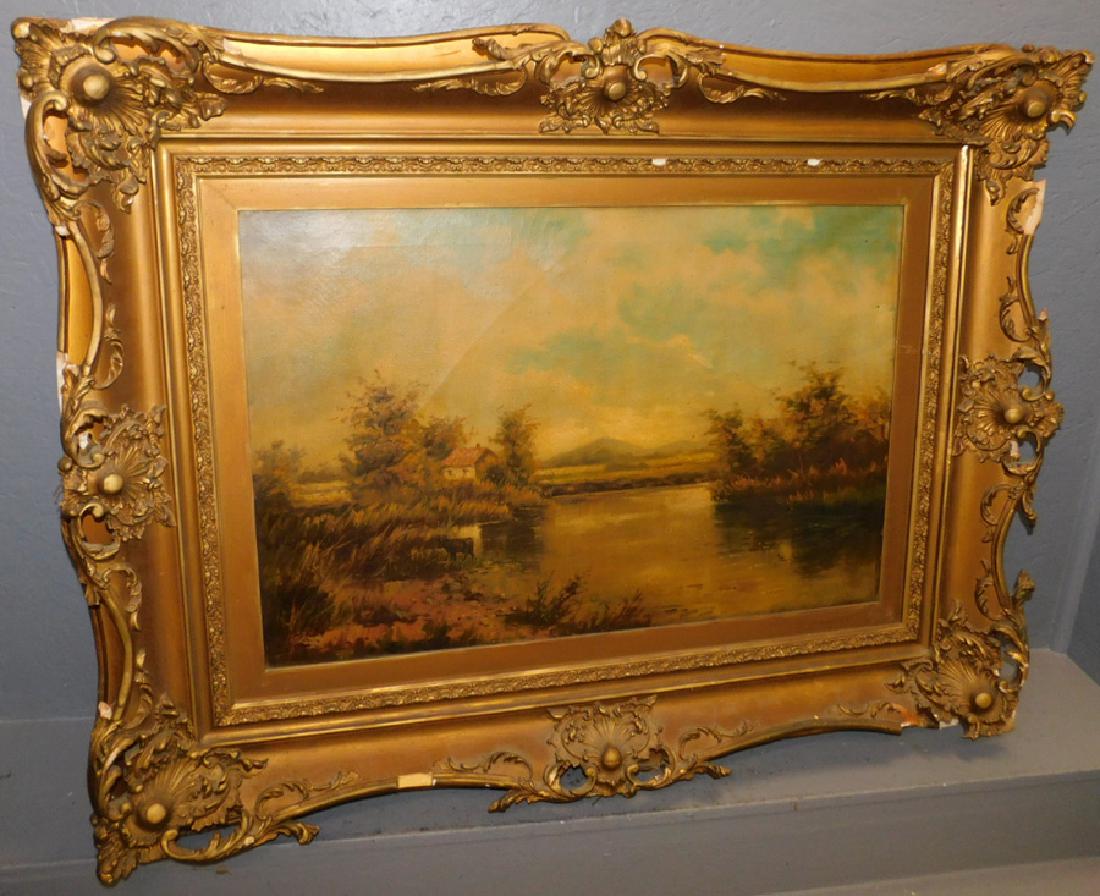 City Scene Oil on Canvas Painting T. Carson 44" x 56"