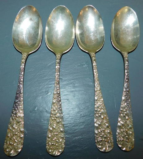 4 Sterl Kirk Repousse Soup Spoons 7.24 T.o.