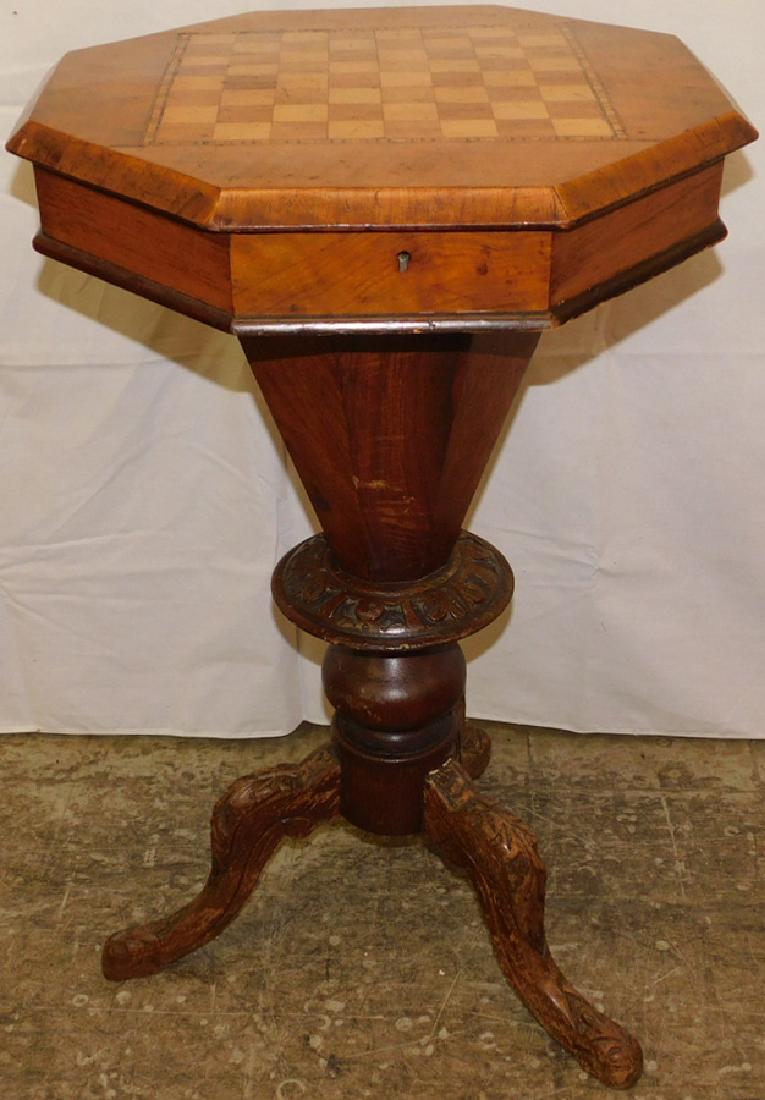 Inlaid sewing table with checkerboard top