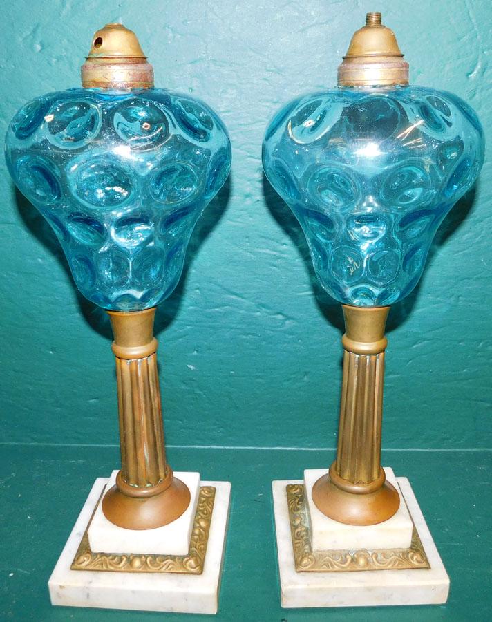 Pair Early Blue Coin Dot Lamps W/ Marble Bases - Feb 17, 2020 ...