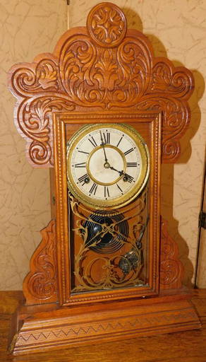 Gingerbread Carved Oak Kitchen Clock By Waterbury
