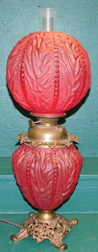 Red Satin Glass Gone With The Wind Lamp