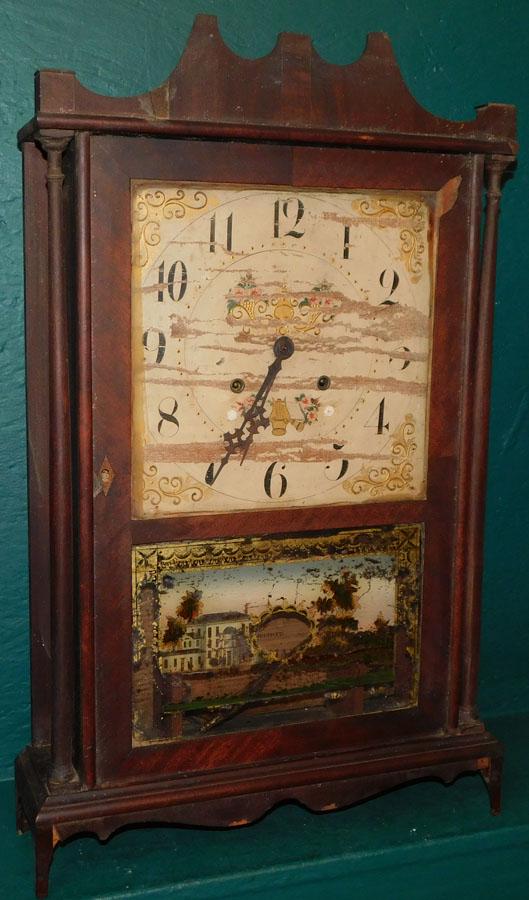 Antique Mahogany Pillar & Scroll Clock By Eli Terry