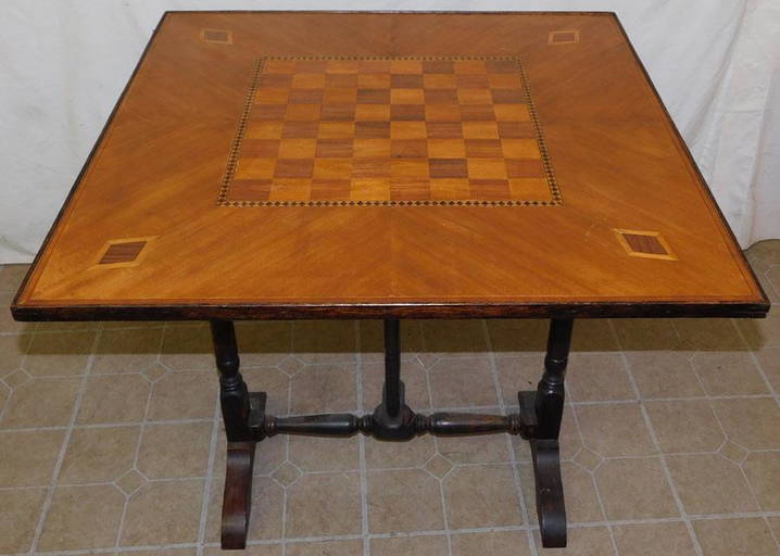 Antique Checker Board Top Inlay Game Table
