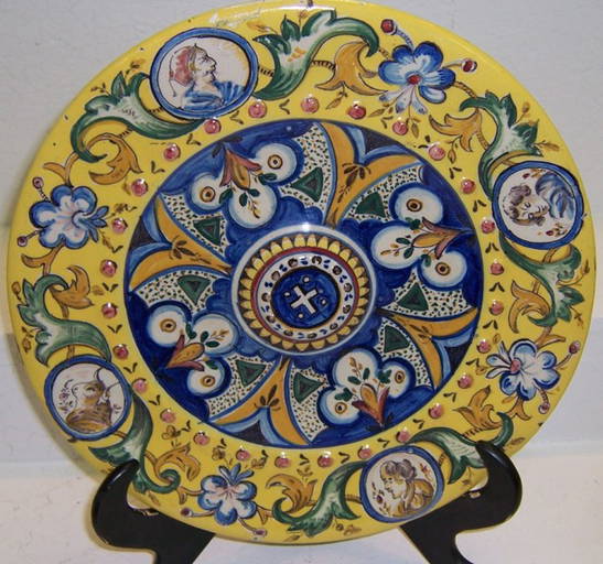 Italian Faience Wall Plaque. 16" Diameter.