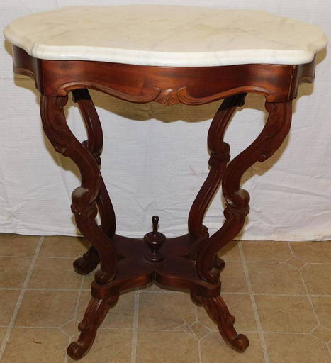 Walnut Victorian Turtle Shaped Marble Top Table