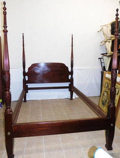 Rice Carved Cherry Queen Size 4 Poster Bed