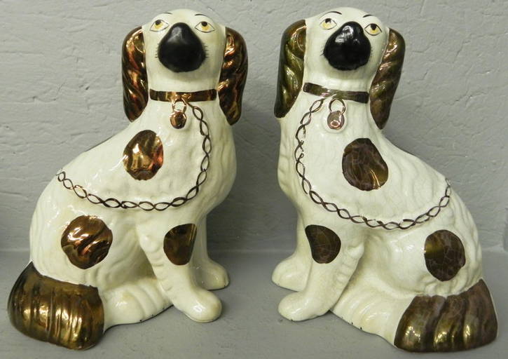 Pr 19th C Copper Luster Staffordshire Spaniels
