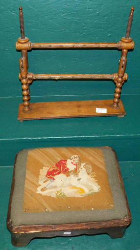 Antique Spool Holder & Needlepoint Top Stool