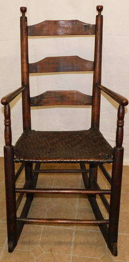 Antique Ladder Back Rocker With Split Oak Bottom