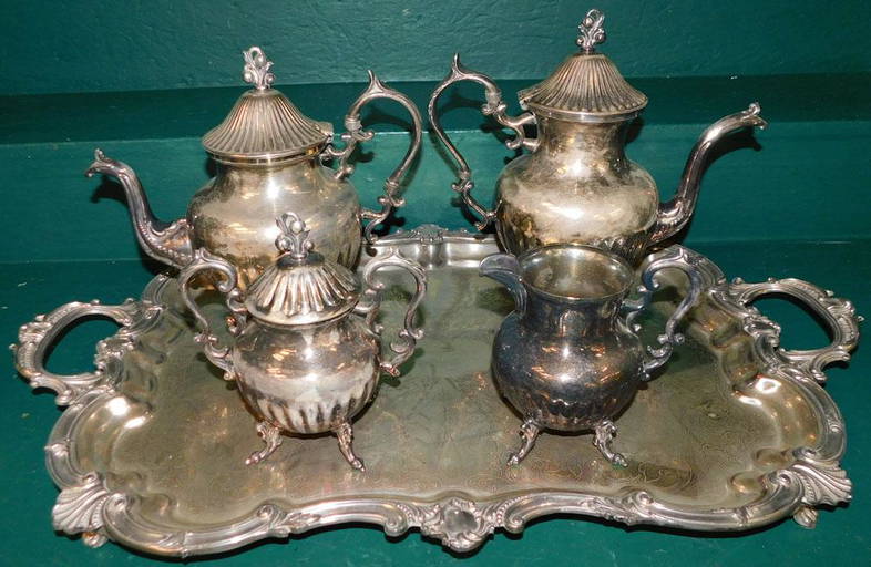 5 Piece Silverplate On Copper Tea Service