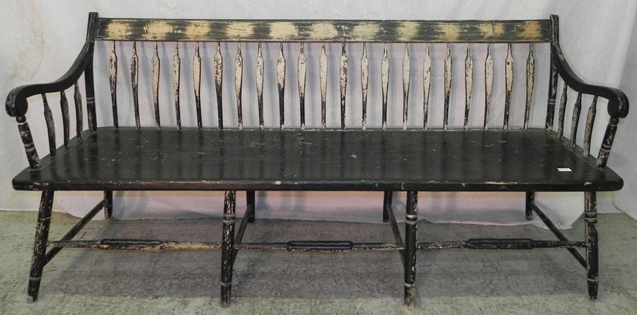 Early Arrow Back Windsor Bench. 72" Long.