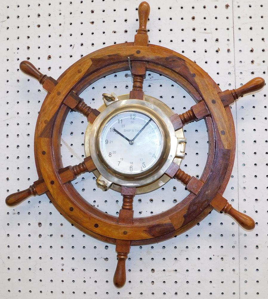 Mahogany & Brass Ships Wheel Clock