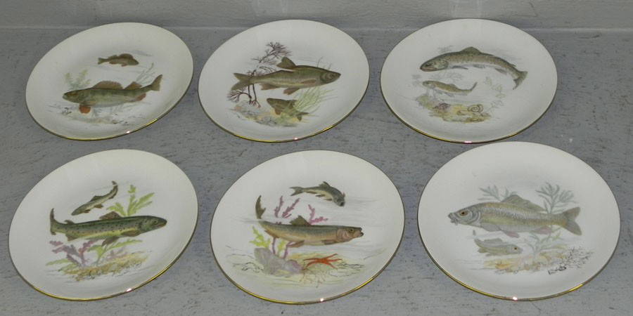 (6) Hand Painted Fish Plates.