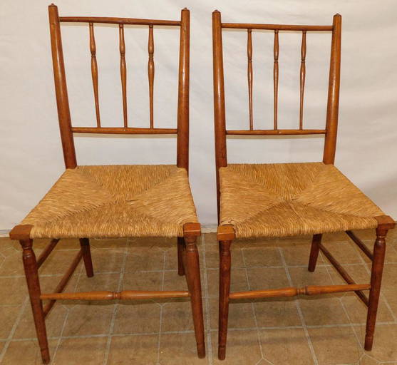 Pair Antique Rush Bottom Side Chairs ( 1 As Is)