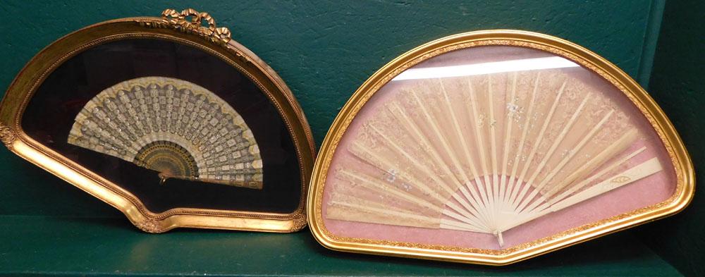 Pair Gilt Framed Victorian Fans