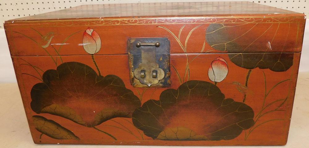 Paint Decorated Leather Covered Box