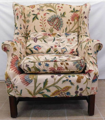 Crewel Work Upholstered Wing Back Chair