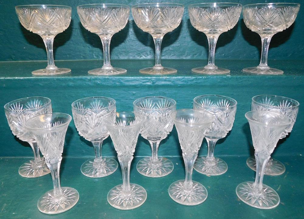 14 Pieces Of Anglo Irish Cut Glass Stemware